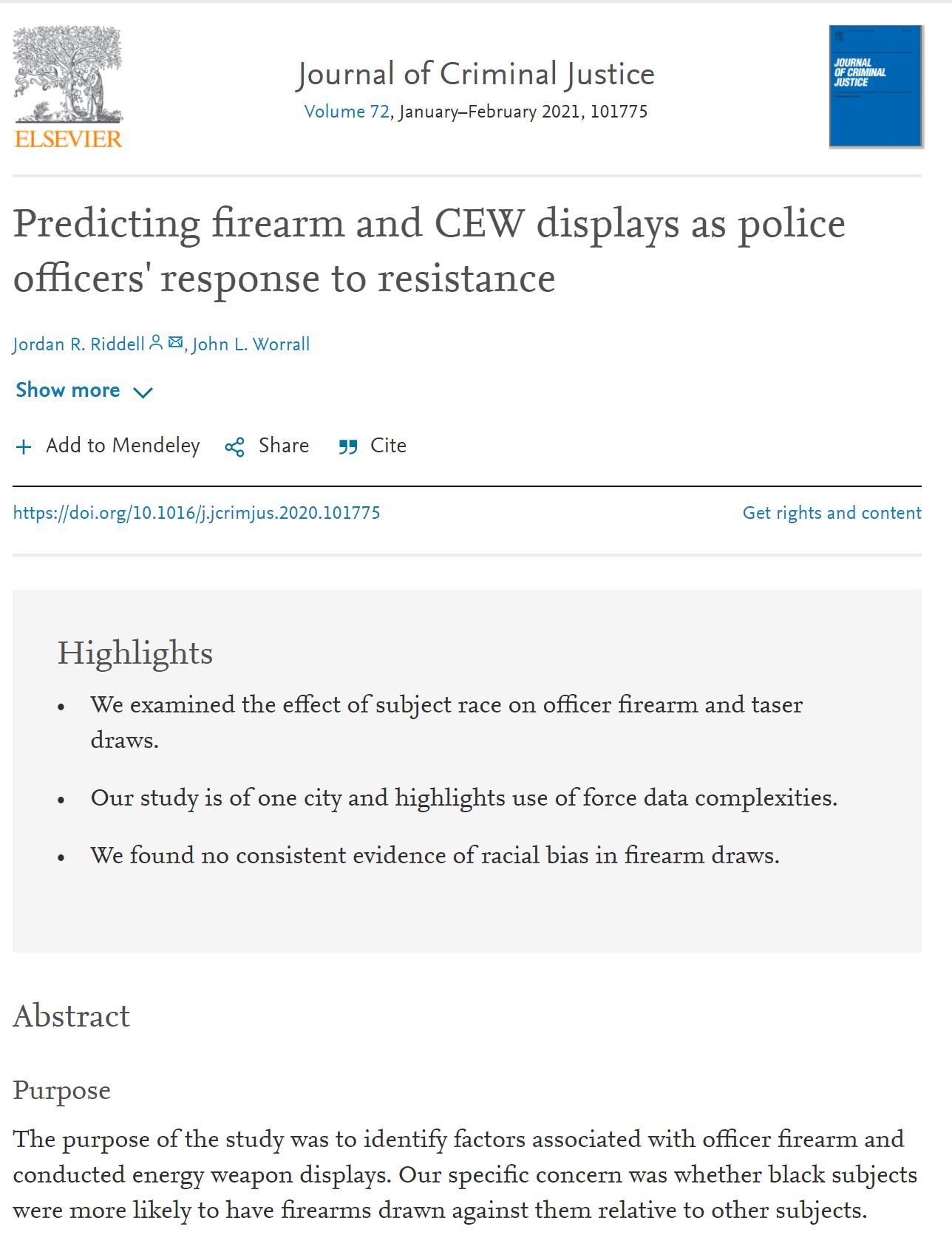 Research: Predicting firearm and CEW displays as police officers ...
